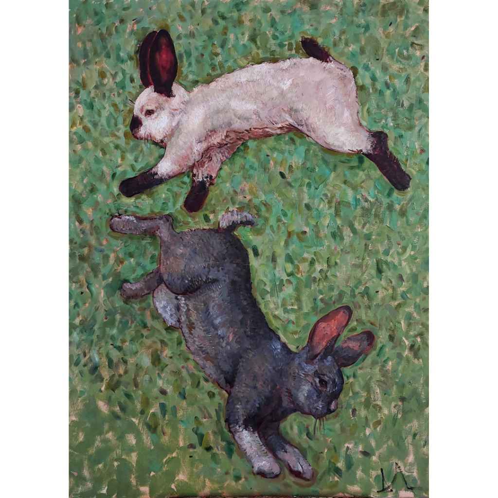 Chasing Luck | Rabbits Oil Painting | Artezaar.com Online Art Gallery Dubai