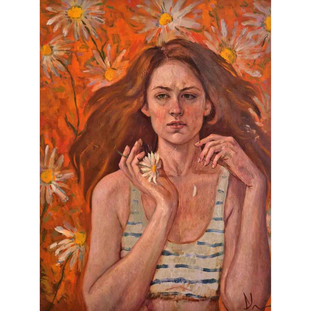 He Loves Me (Not) | Woman Oil Painting | Artezaar.com Art Gallery Dubai ...