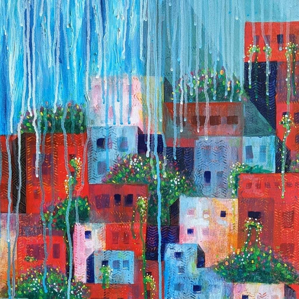 India Monsoon Abstract Acrylic Painting | Artezaar.com Art Gallery ...