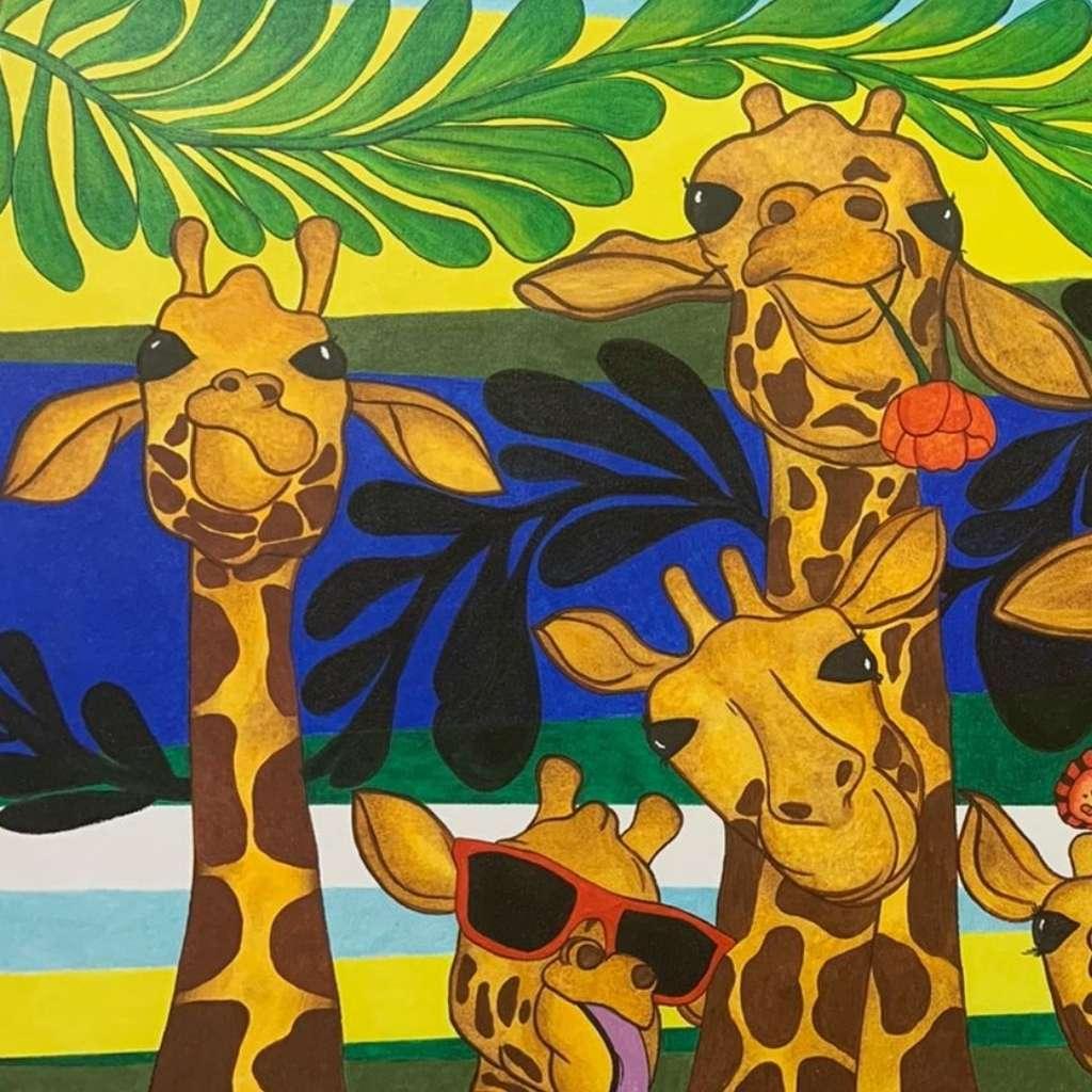 Giraffe Acrylic Painting Majestical Giraffe Colourful Canvas Pictures